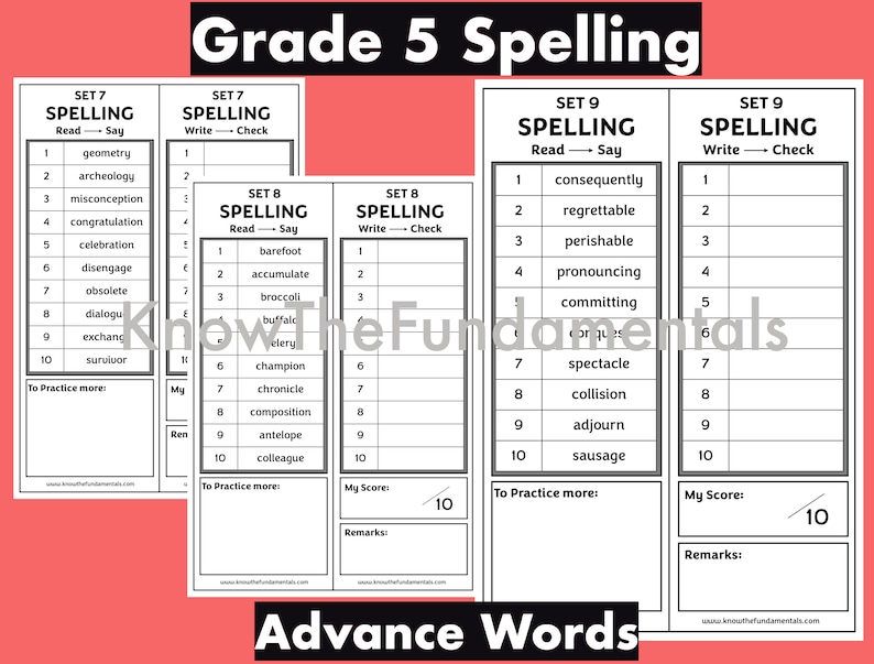 Grade 5 Spelling Words Practice 5th Grade Frequently Misspelled Words ...