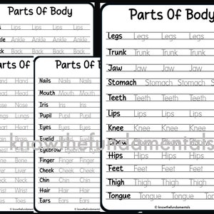 Tracing Worksheets Handwriting Practice Sheet First Body Parts Name ...