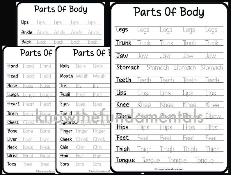 Tracing Worksheets Handwriting Practice Sheet First Body Parts Name ...