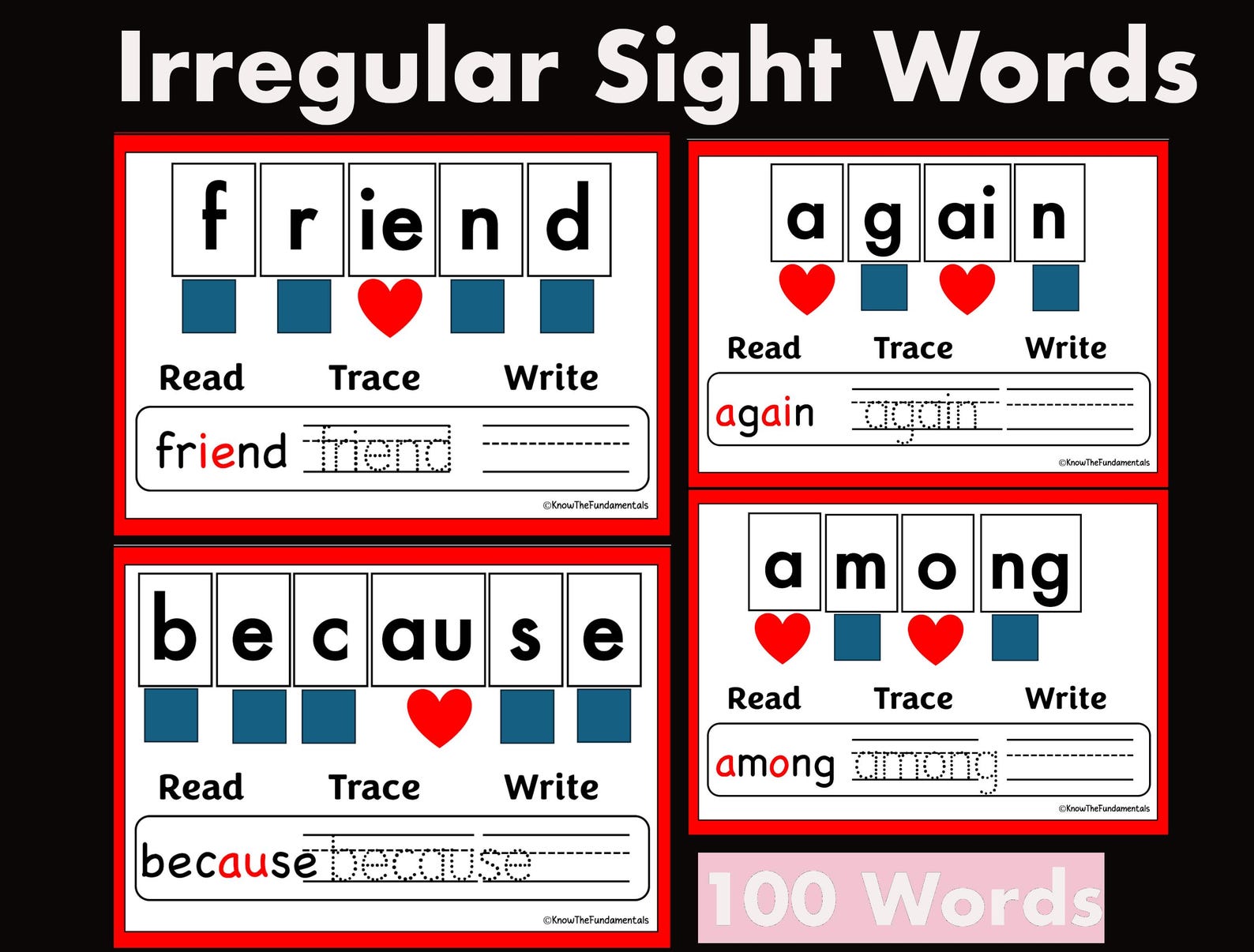 Heart Words First Grader Irregular Sight Words 100 High Frequency Word ...
