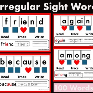 Heart Words First Grader Irregular Sight Words 100 High Frequency Word ...