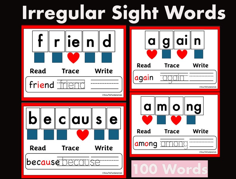 Heart Words First Grader Irregular Sight Words 100 High Frequency Word ...