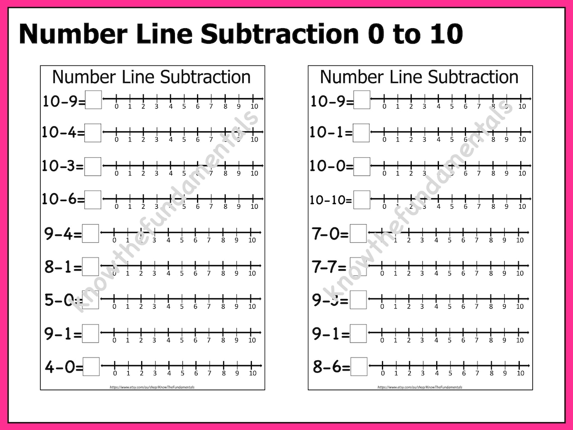 Number Line Subtraction, Numbers 1-10, Kindergarten Math Worksheet ...