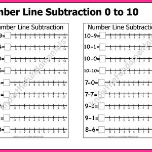 Number Line Subtraction, Numbers 1-10, Kindergarten Math Worksheet ...
