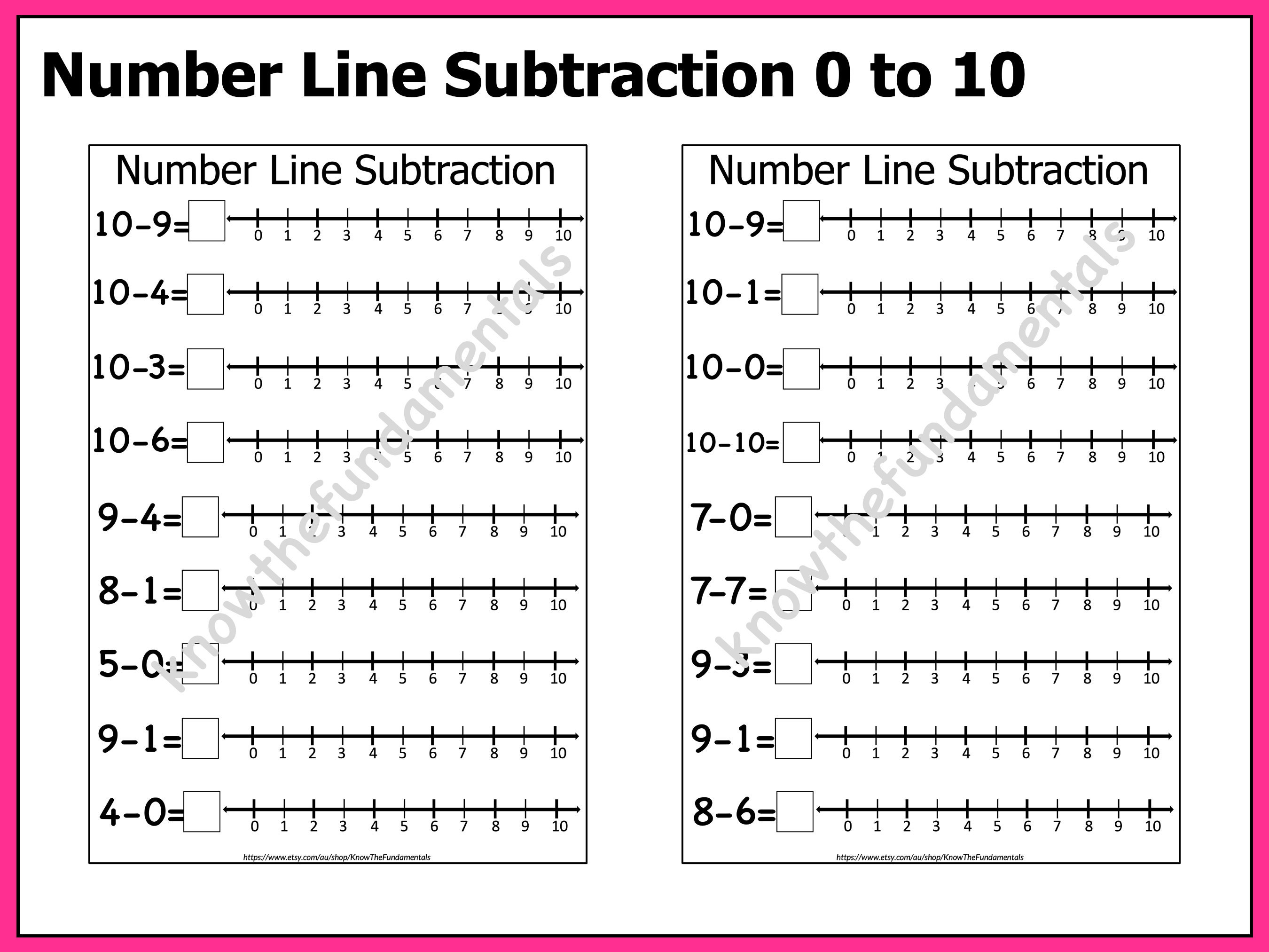 Number Line Subtraction, Numbers 1-10, Kindergarten Math Worksheet ...