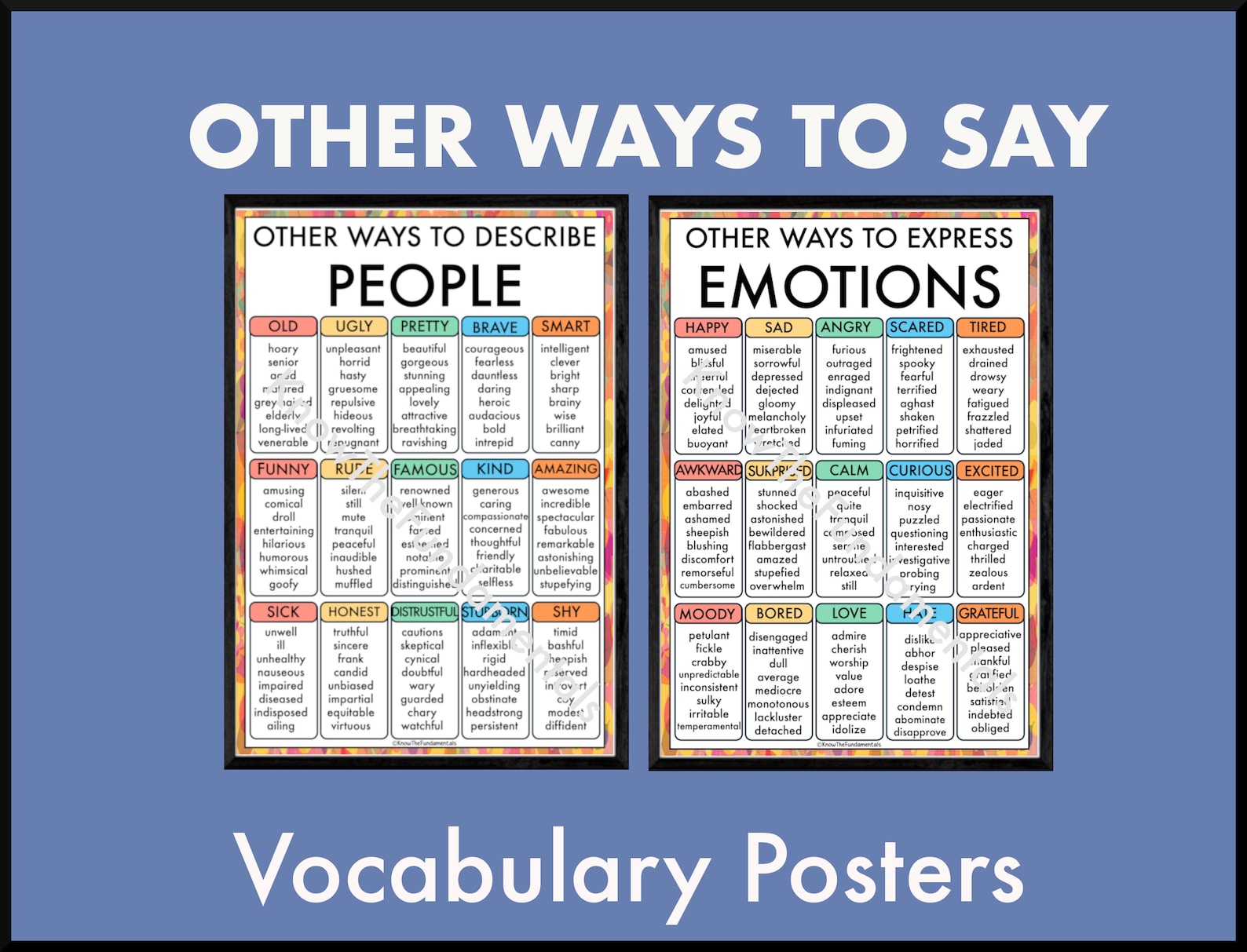 Synonyms, Adjective, Verb, Emotion, People English Classroom Poster ...
