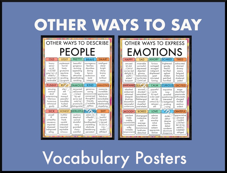 Synonyms, Adjective, Verb, Emotion, People English Classroom Poster ...