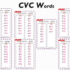 Word Families, CVC Words, Printable Worksheets, CVC Word List Chart ...