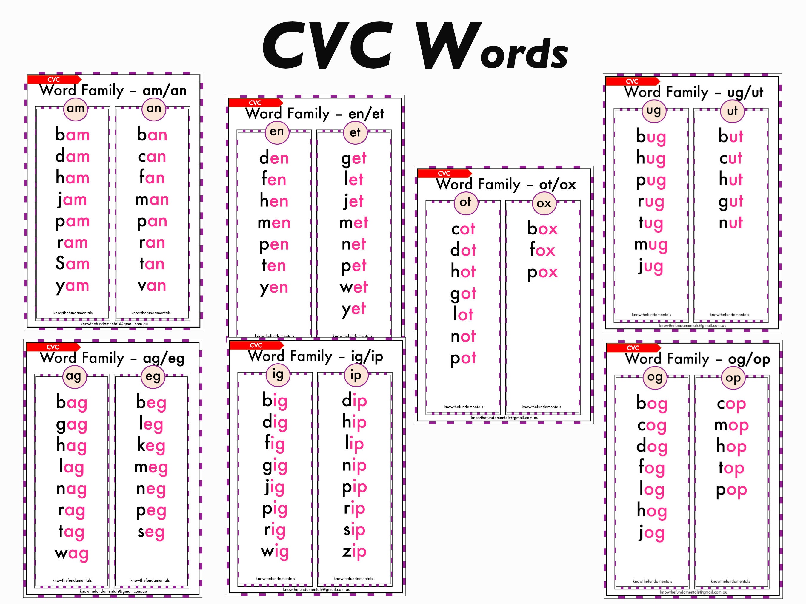Word Families, CVC Words, Printable Worksheets, CVC Word List Chart ...