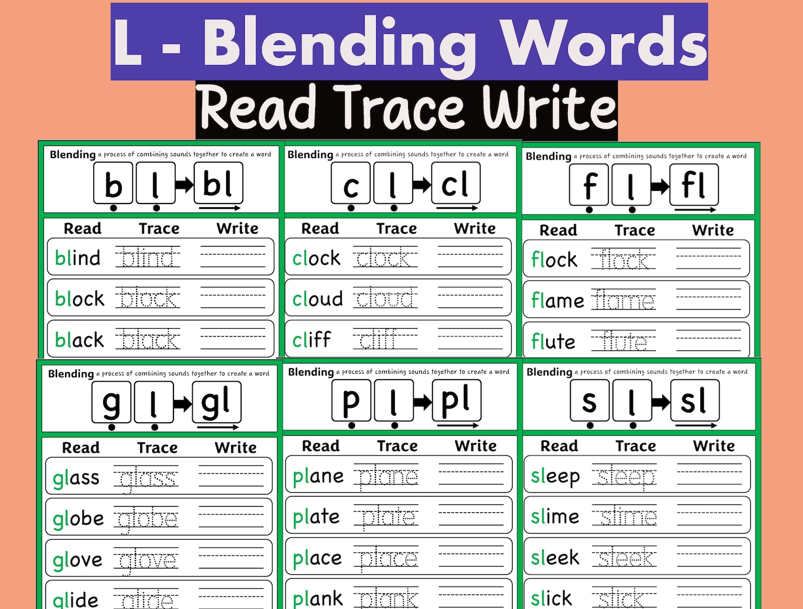 Blends and Digraphs Phonics Practice Worksheets Trace Classroom ...
