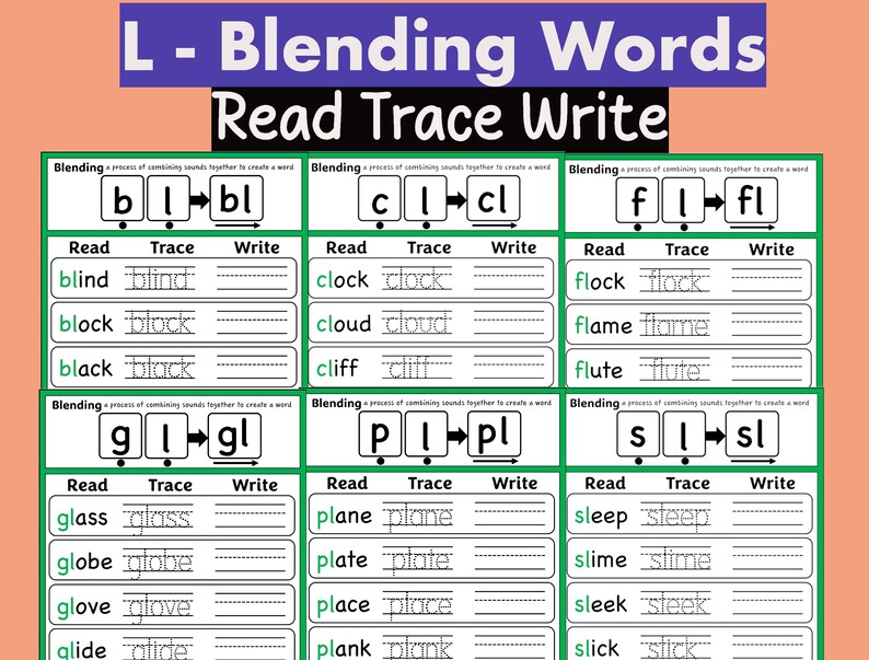 Blends and Digraphs Phonics Practice Worksheets Trace Classroom ...