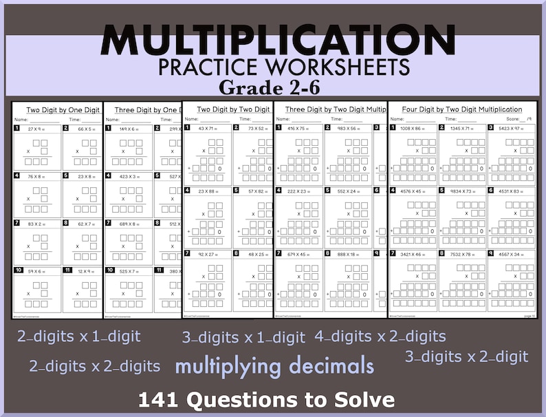 Multiplication Printable 2-digit 3-digit 4-digit Decimals ...
