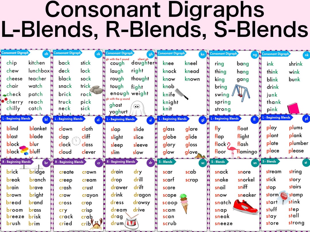 Consonant Blends, Digraph, Phonics Reading, Sight Words, L-blends, R ...