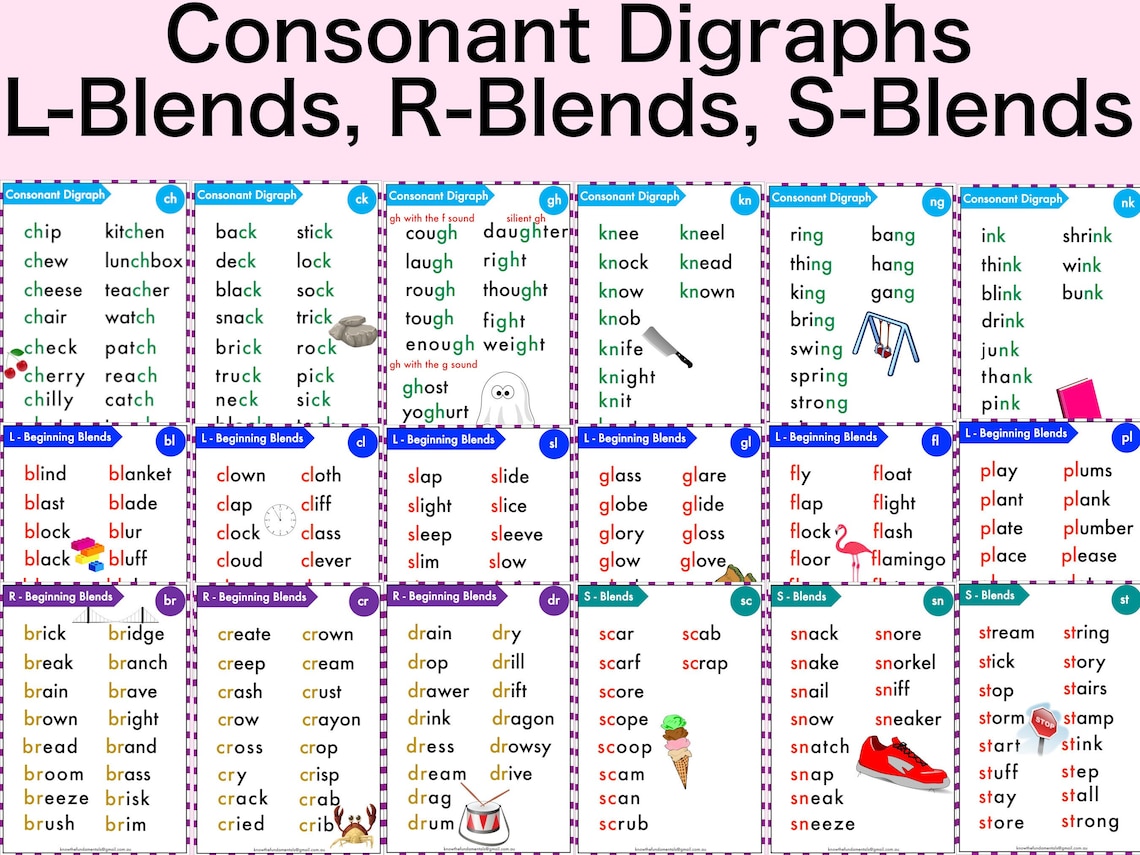 Consonant Blends, Digraph, Phonics Reading, Sight Words, L-blends, R ...
