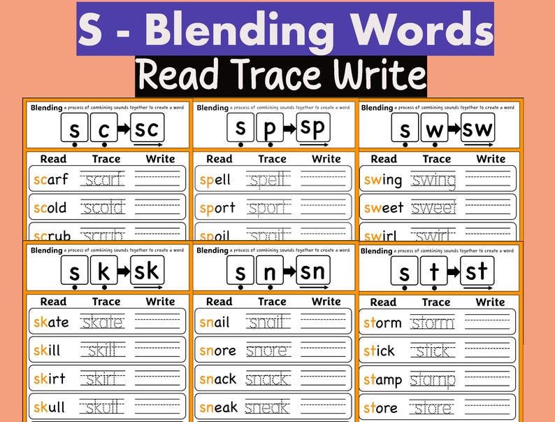 Blends and Digraphs Phonics Practice Worksheets Trace Classroom ...