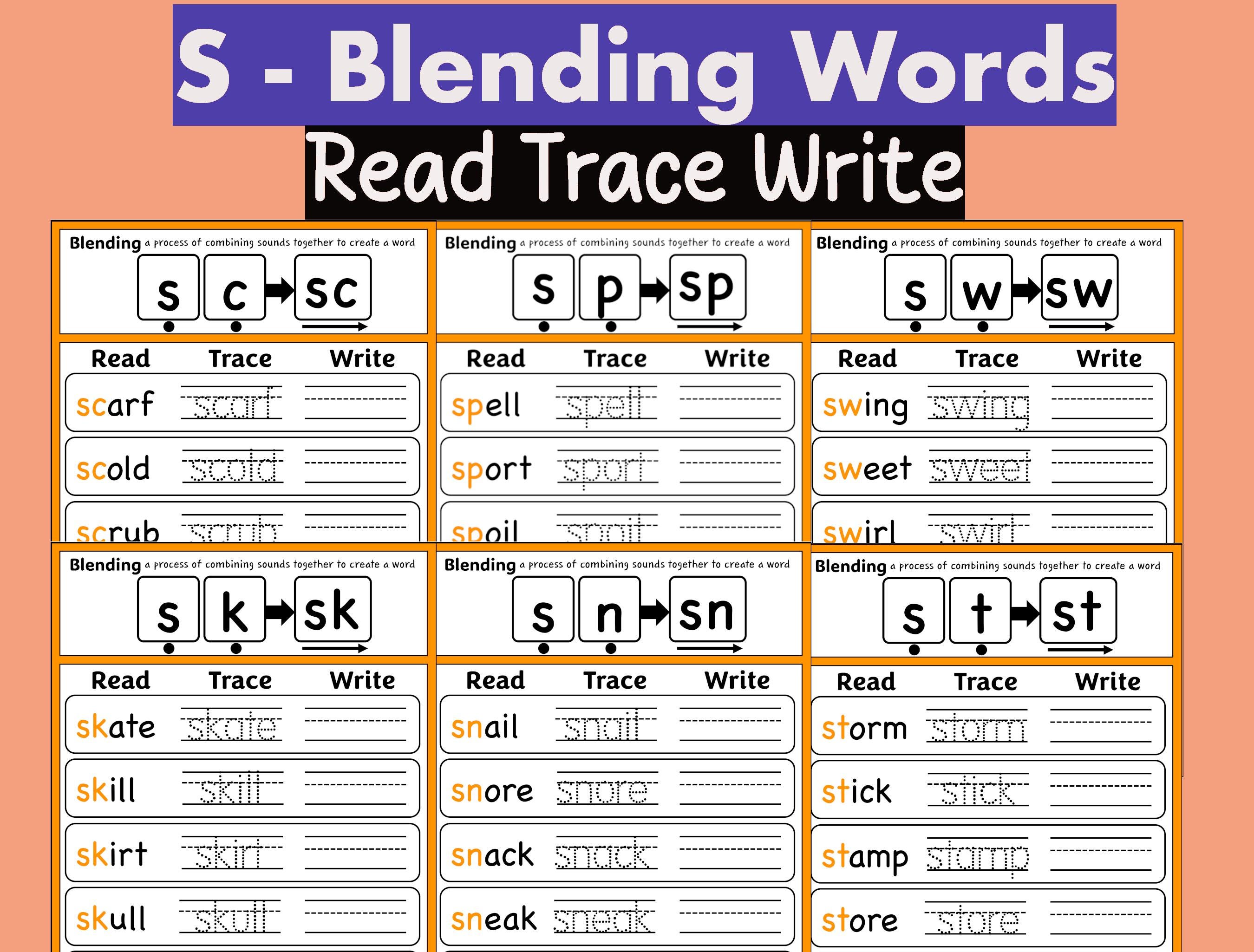 Blends and Digraphs Phonics Practice Worksheets Trace Classroom ...