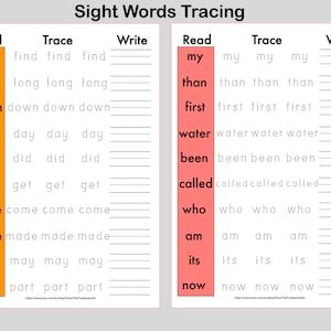 Sight Words Tracing Worksheets High Frequency Words Printable Poster ...