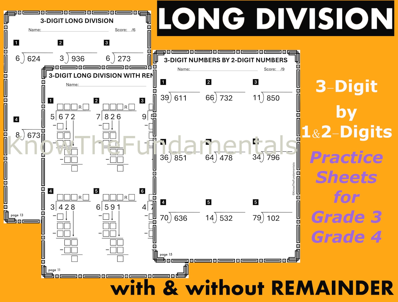 Division Worksheets for 3rd, 4th, and 5th Grade - Short and Long ...