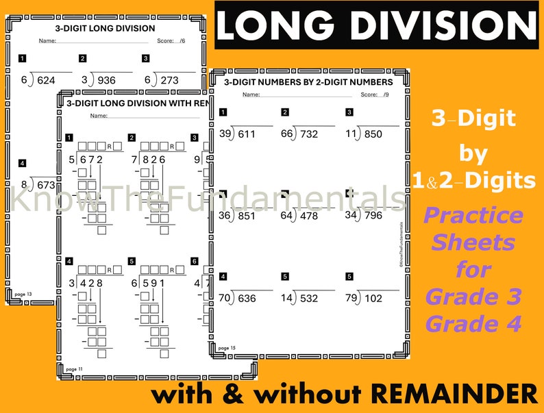 Division Worksheets for 3rd, 4th, and 5th Grade - Short and Long Division With 2, 3, & 4-digit ...