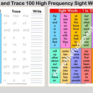 Sight Words Tracing Worksheets High Frequency Words Printable Poster ...