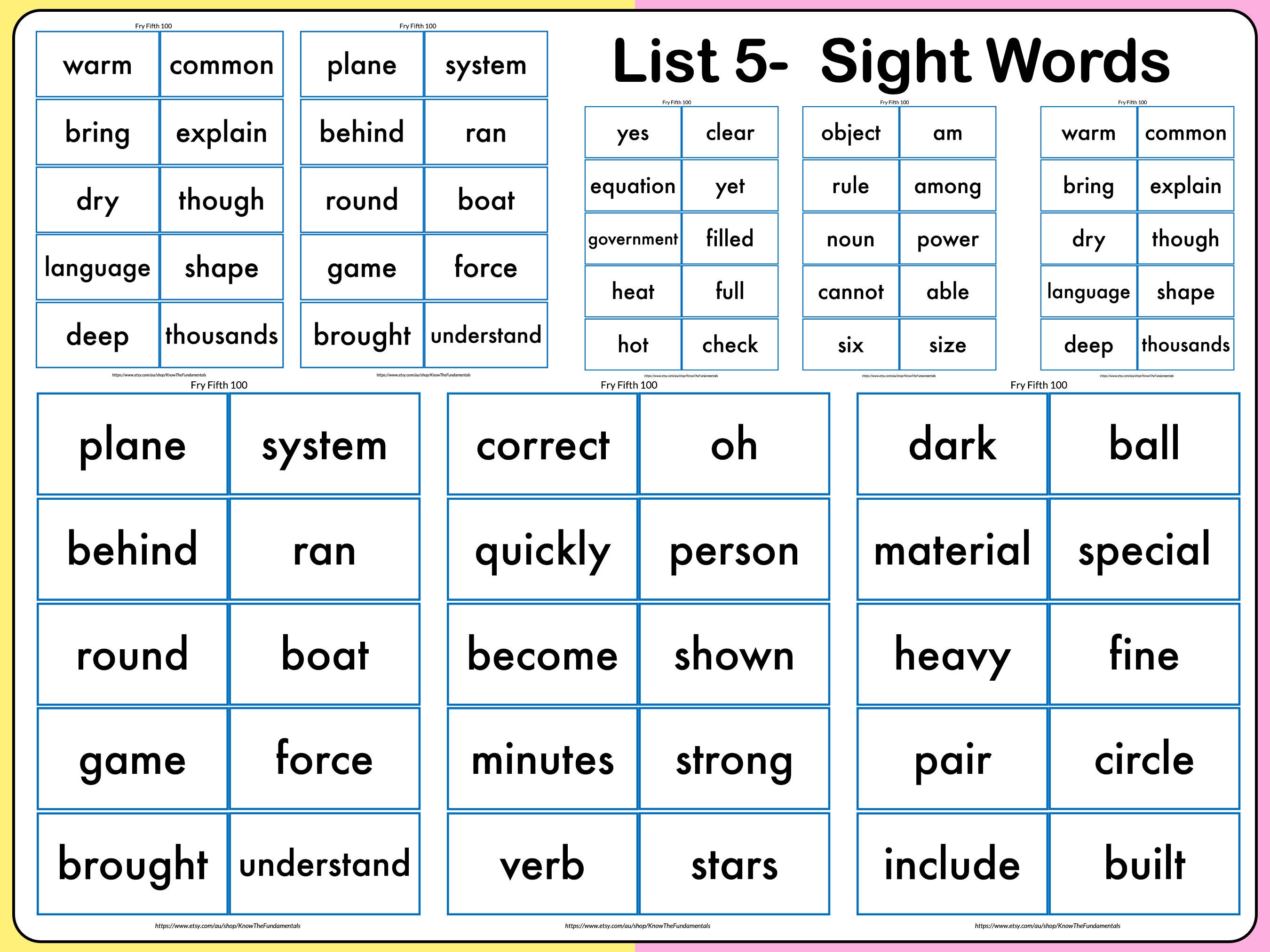 1000 Sight Words Flash Cards | Fry's First High Frequency Words ...