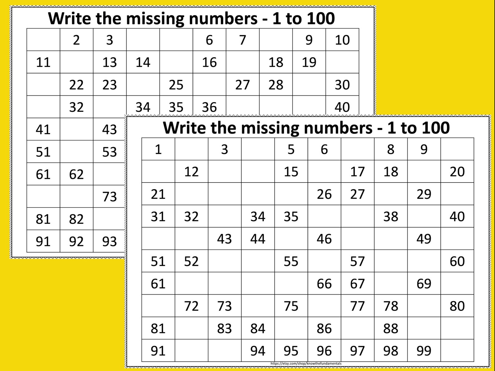 Fill in the Missing Numbers | Missing Numbers 1 to 100 | 1000's Chart ...