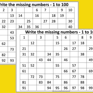 Fill in the Missing Numbers | Missing Numbers 1 to 100 | 1000's Chart ...