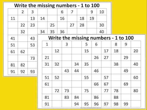 Cuadro Imprimible De Los 100 Números Faltantes Tabla De 100 | TPT