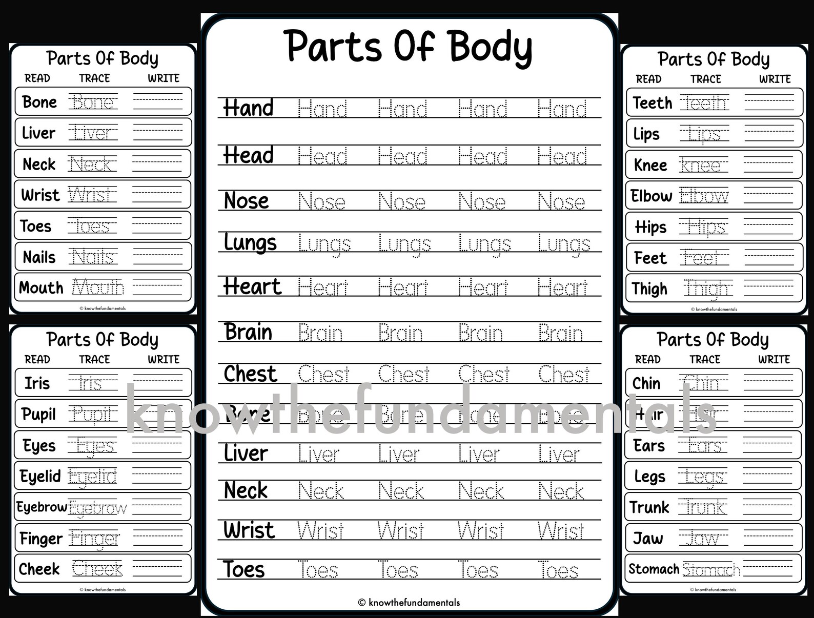 Tracing Worksheets Handwriting Practice Sheet First Body Parts Name ...