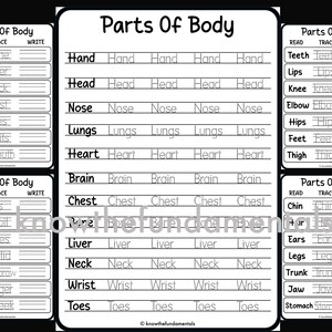 Tracing Worksheets Handwriting Practice Sheet First Body Parts Name ...