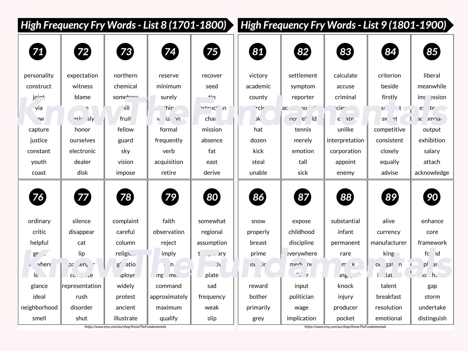 1001 to 2000 Fry's High Frequency Sight Words Printable Worksheet ...