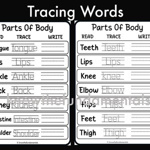 Tracing Worksheets Handwriting Practice Sheet First Body Parts Name ...