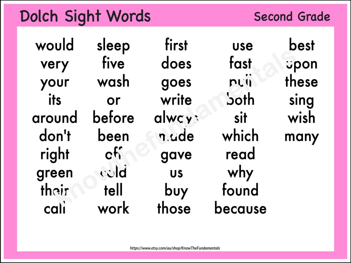 Dolch Sight Words Pre-primer Primer First Second Third Grade Sight ...