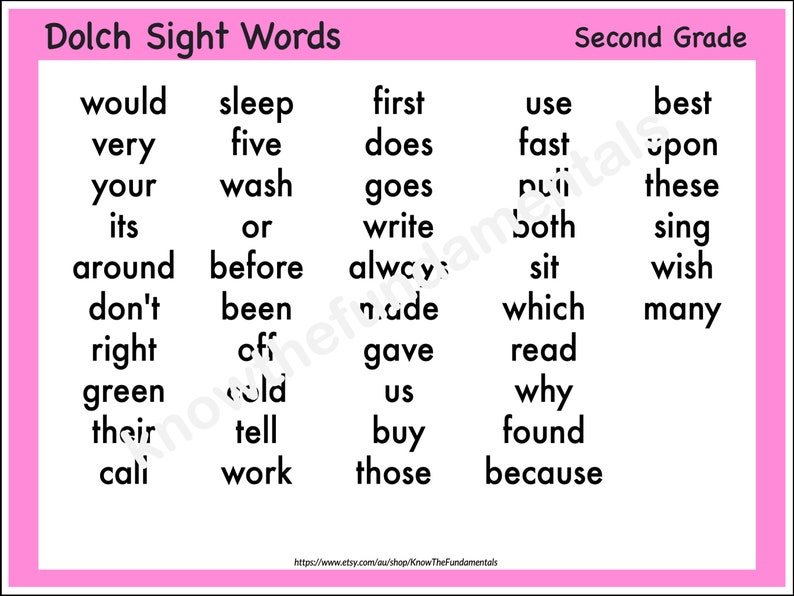Dolch Sight Words Pre-primer Primer First Second Third Grade Sight ...