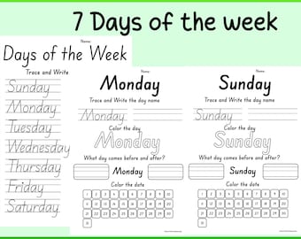 Trace Days of the Week Printable Worksheet | Days Tracing Sheets | Days ...