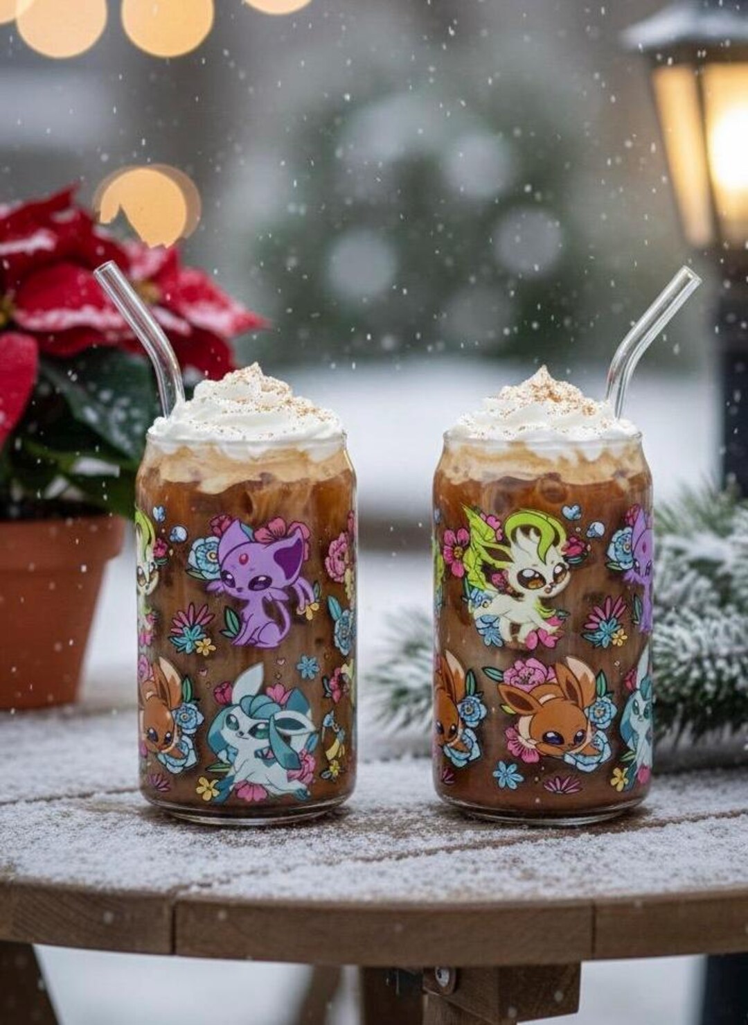 Poke Chibi Eeveelutions 16oz Beer Can Glass | Spring Cup | Iced Coffee ...