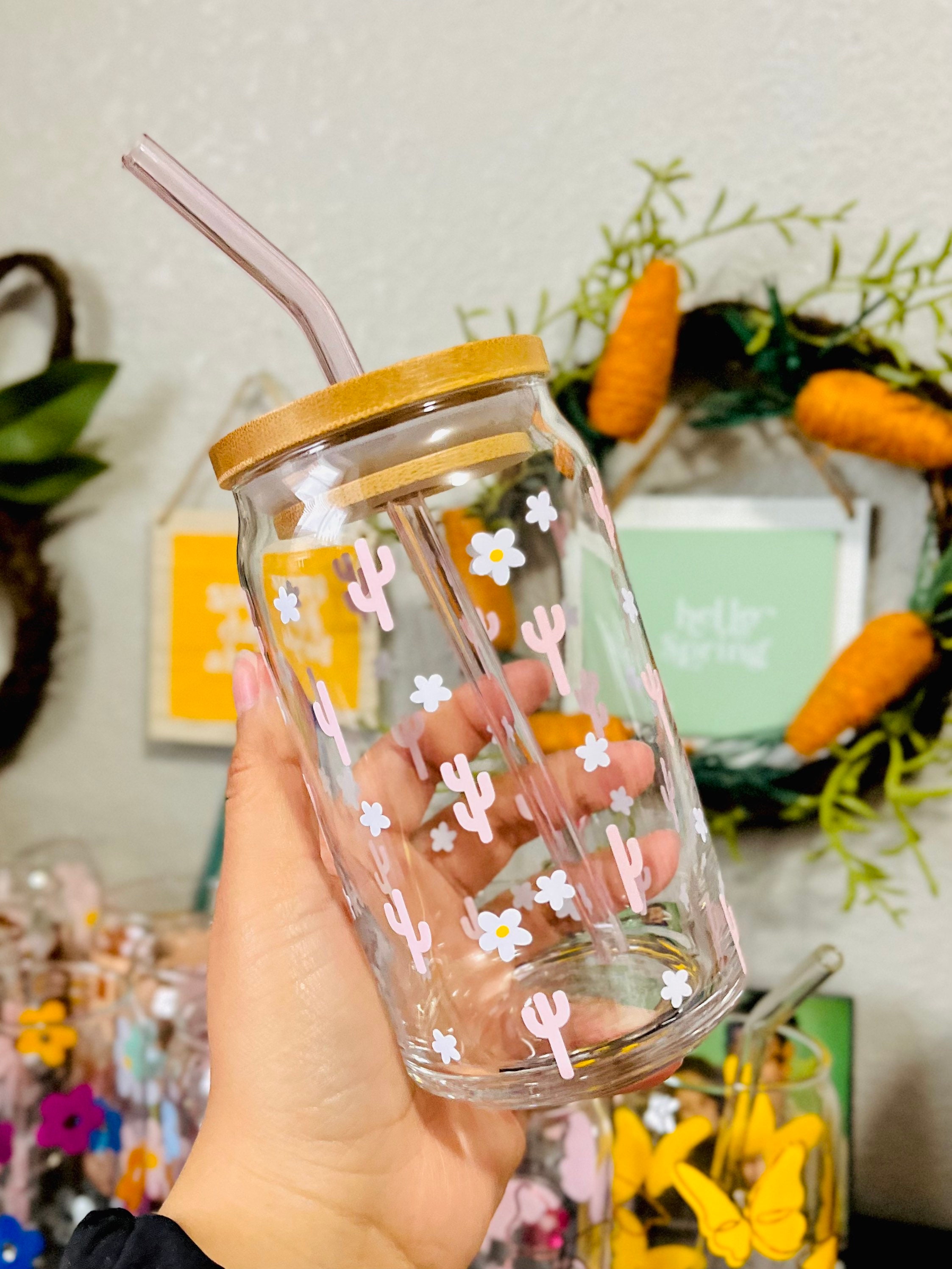 Floral Cactus Daisies 16 Oz Beer Can Glass | Valentines Day | Spring ...