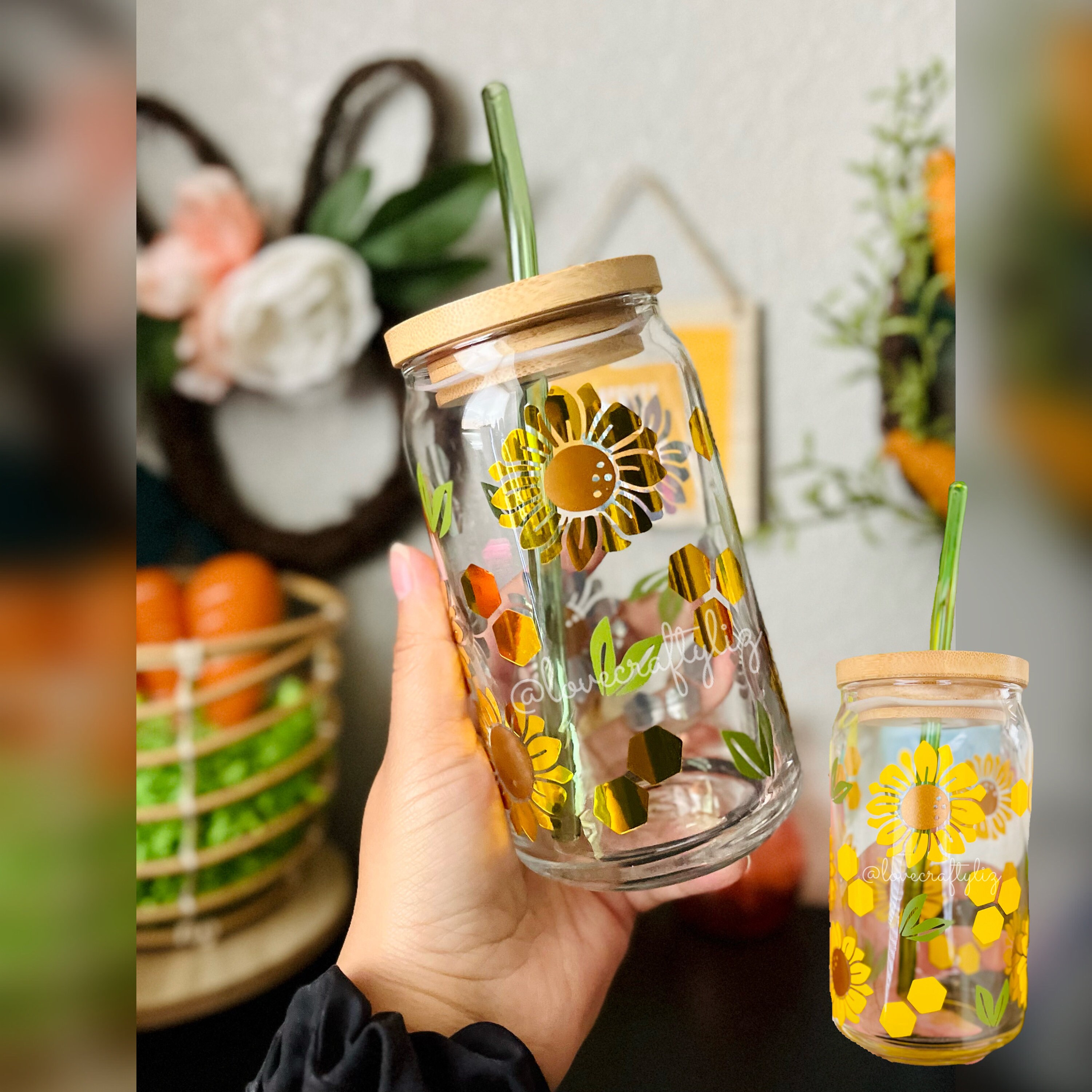 Sunflower Honey Comb 16oz Beer Can Glass Spring Cup Self Love Iced ...