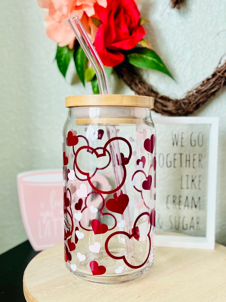 Minnie Mickey Mouse Valentines Day 16 Oz Beer Can Glass I Etsy