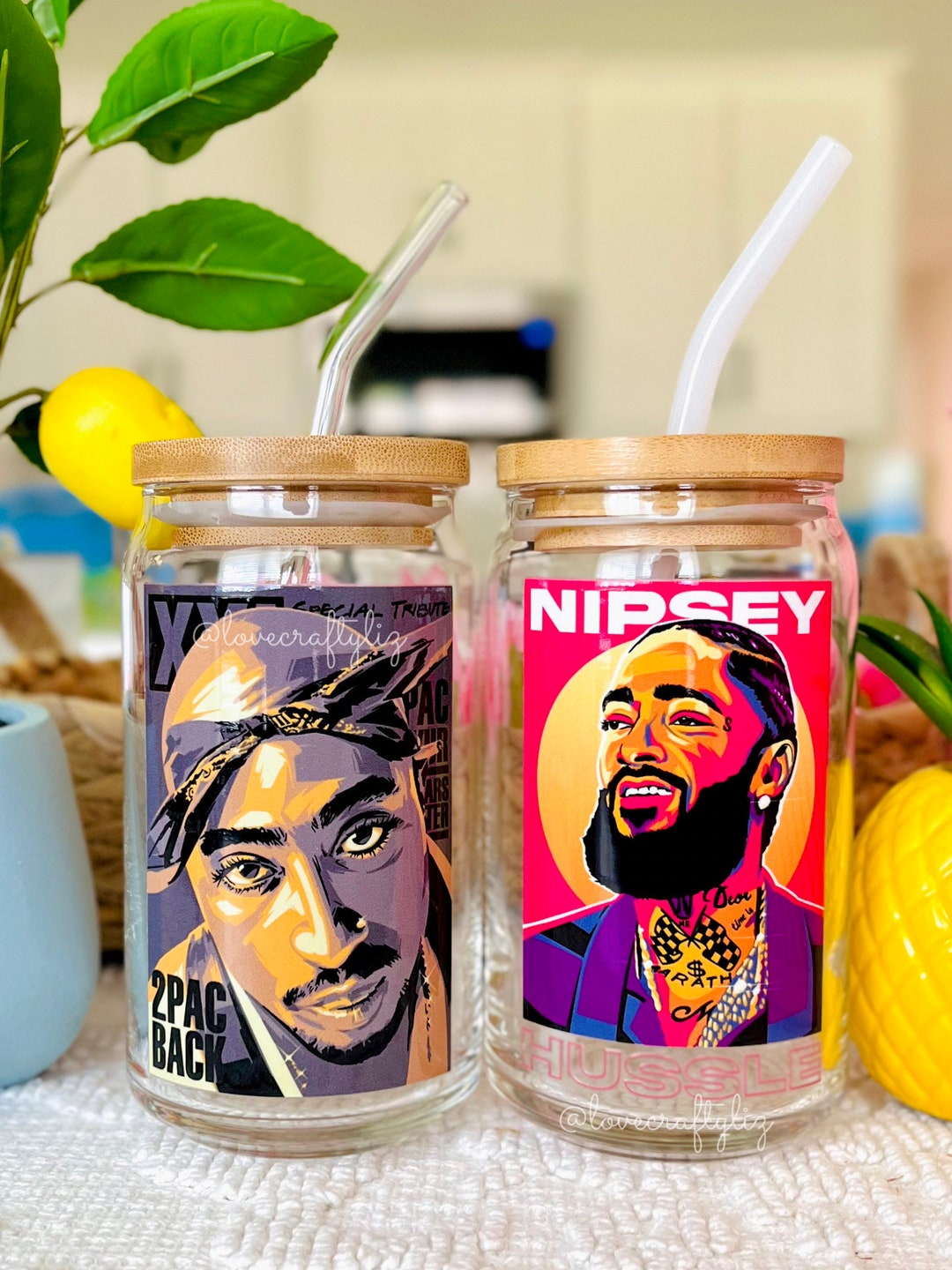 Tupac Shakur Nipsey Hussle 16 Oz Beer Can Glass Celebrity Fan Fathers ...