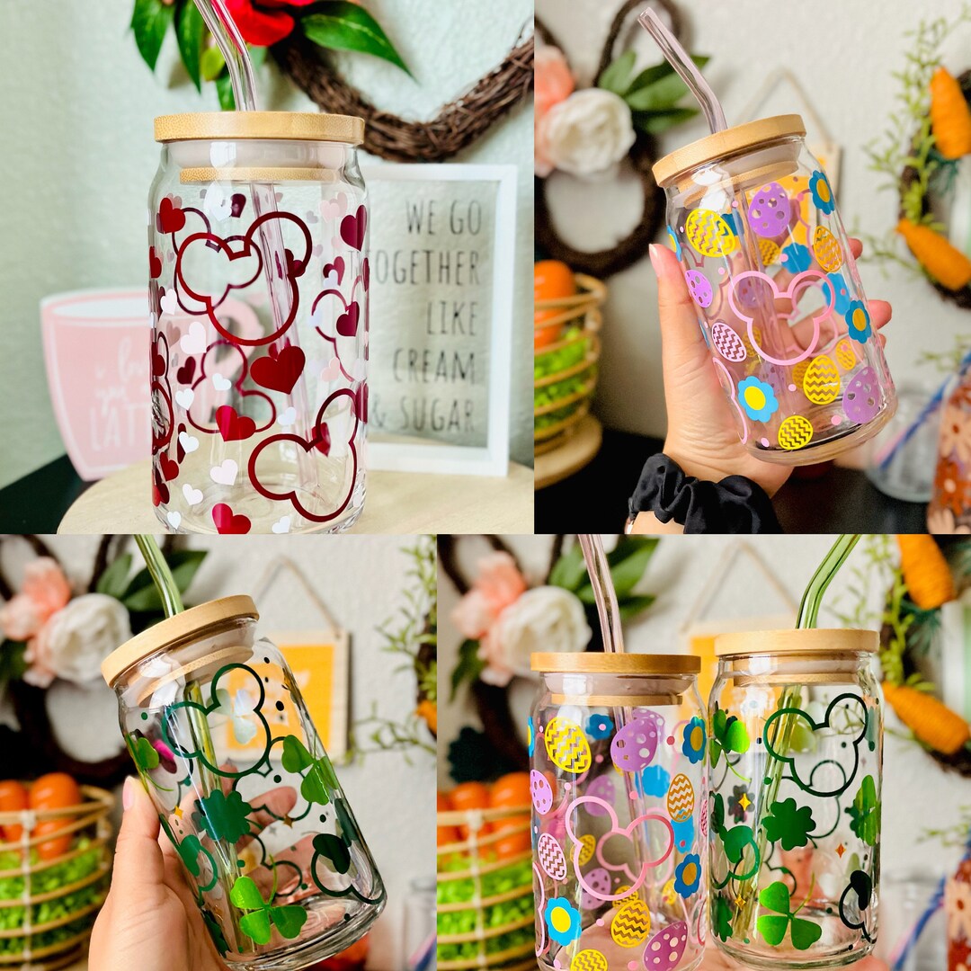 Minnie Mickey Mouse Valentines Easter Day 16 Oz Beer Can Glass Eggs ...