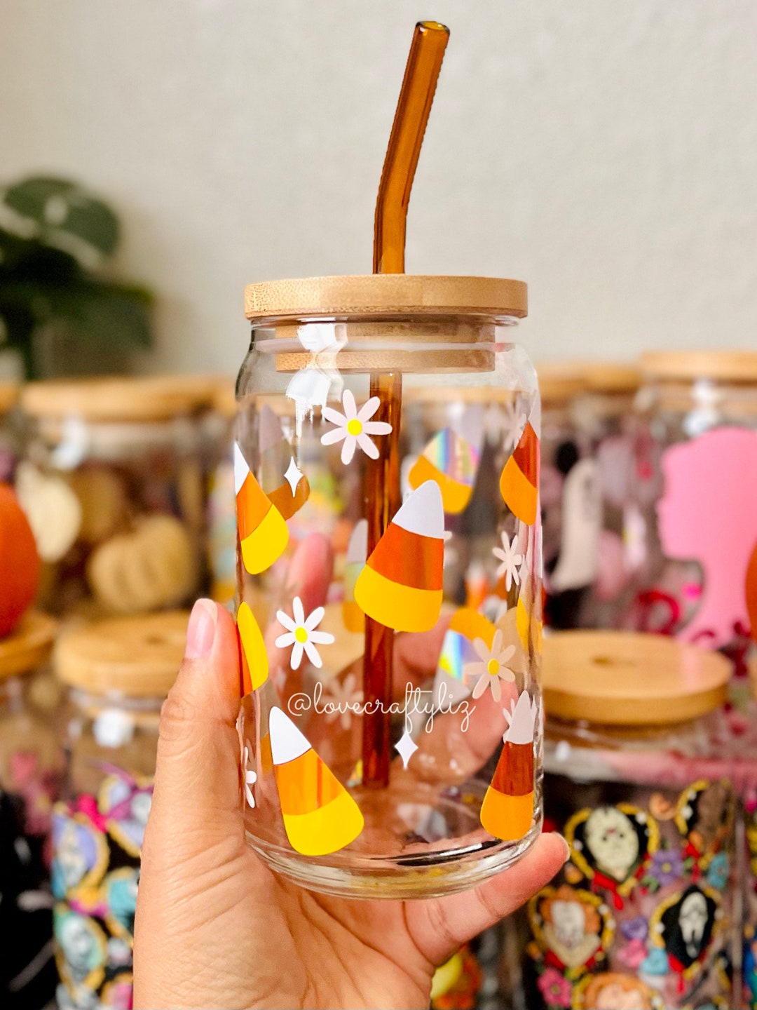 Boho Candy Corn Floral 16 Oz Libbey Beer Can Glass Halloween - Etsy