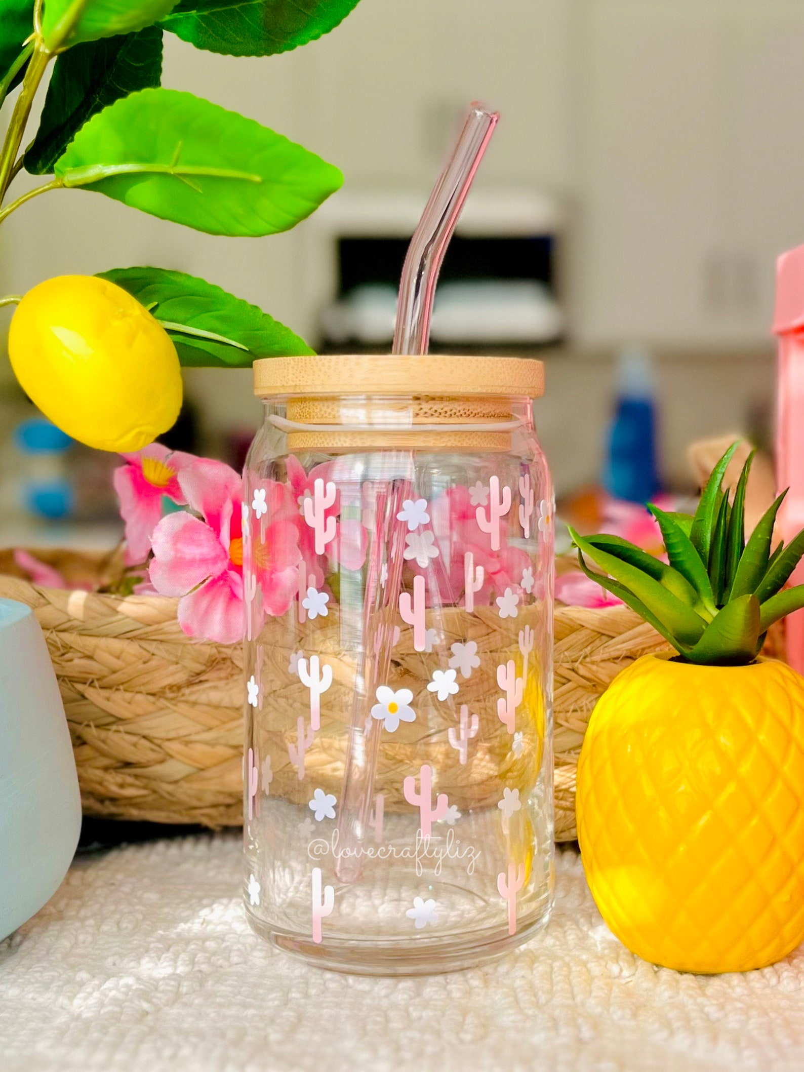 Floral Cactus Daisies 16 Oz Beer Can Glass | Valentines Day | Spring ...