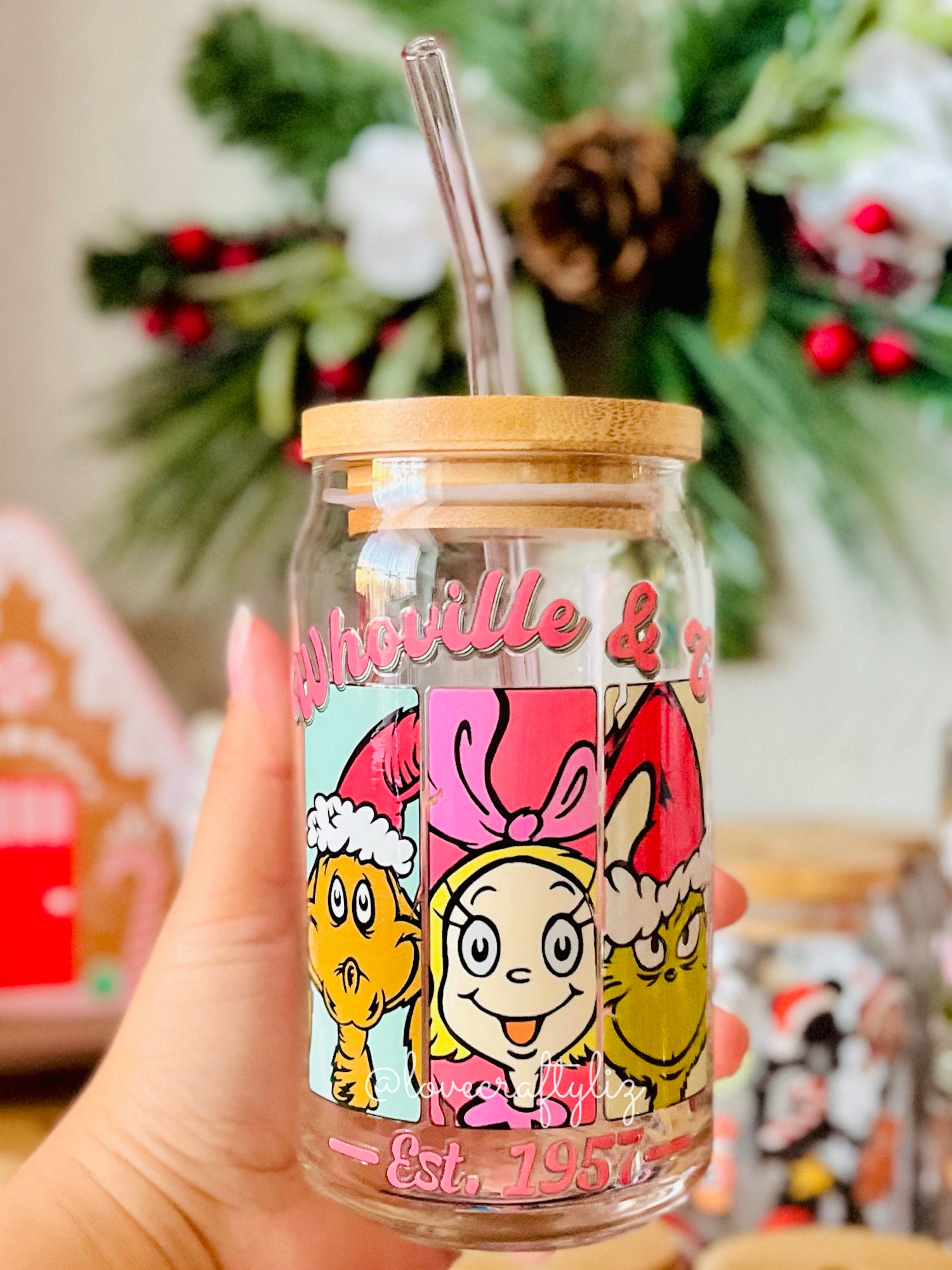 Whoville Green Cindy Lou Who Max 16oz Beer Can Glass Holiday Cup Iced ...