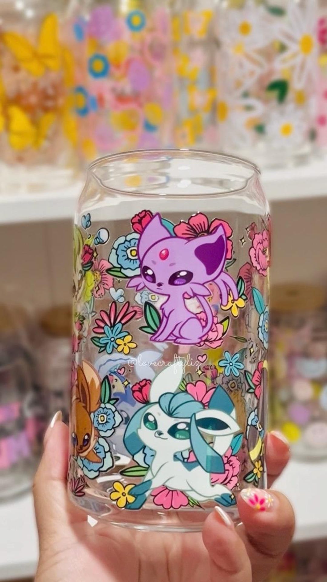 Poke Chibi Eeveelutions 16oz Beer Can Glass | Spring Cup | Iced Coffee ...