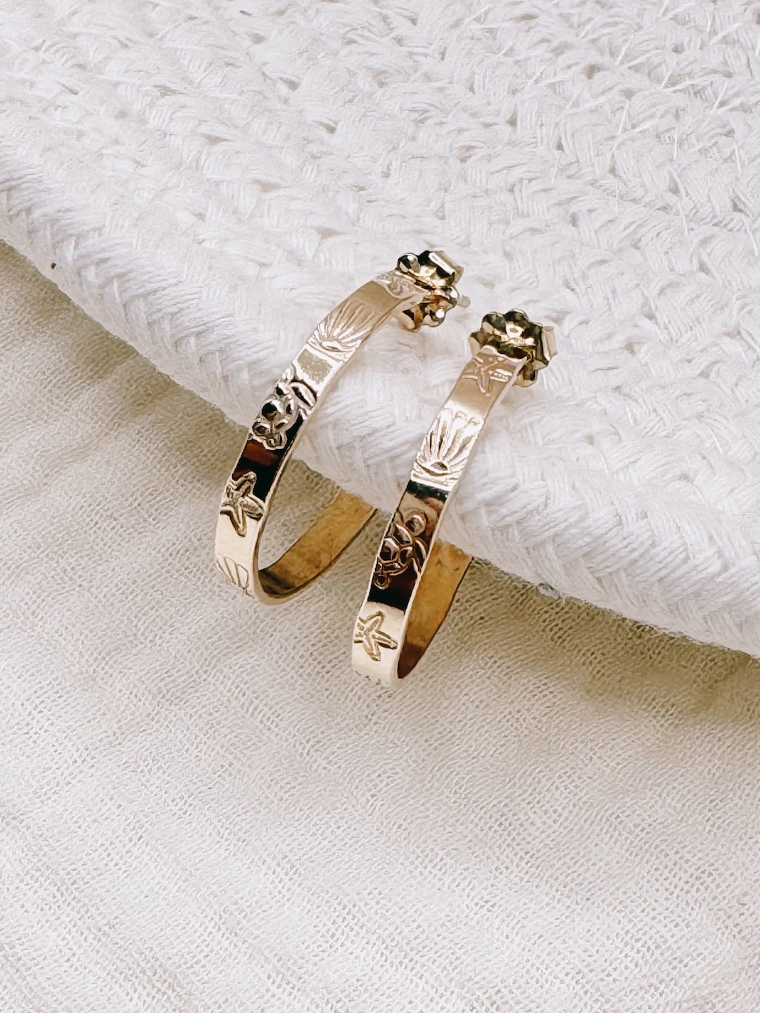 Gold Ocean Hoop Earring Starfish Earring Shell Earring Sea Animal ...