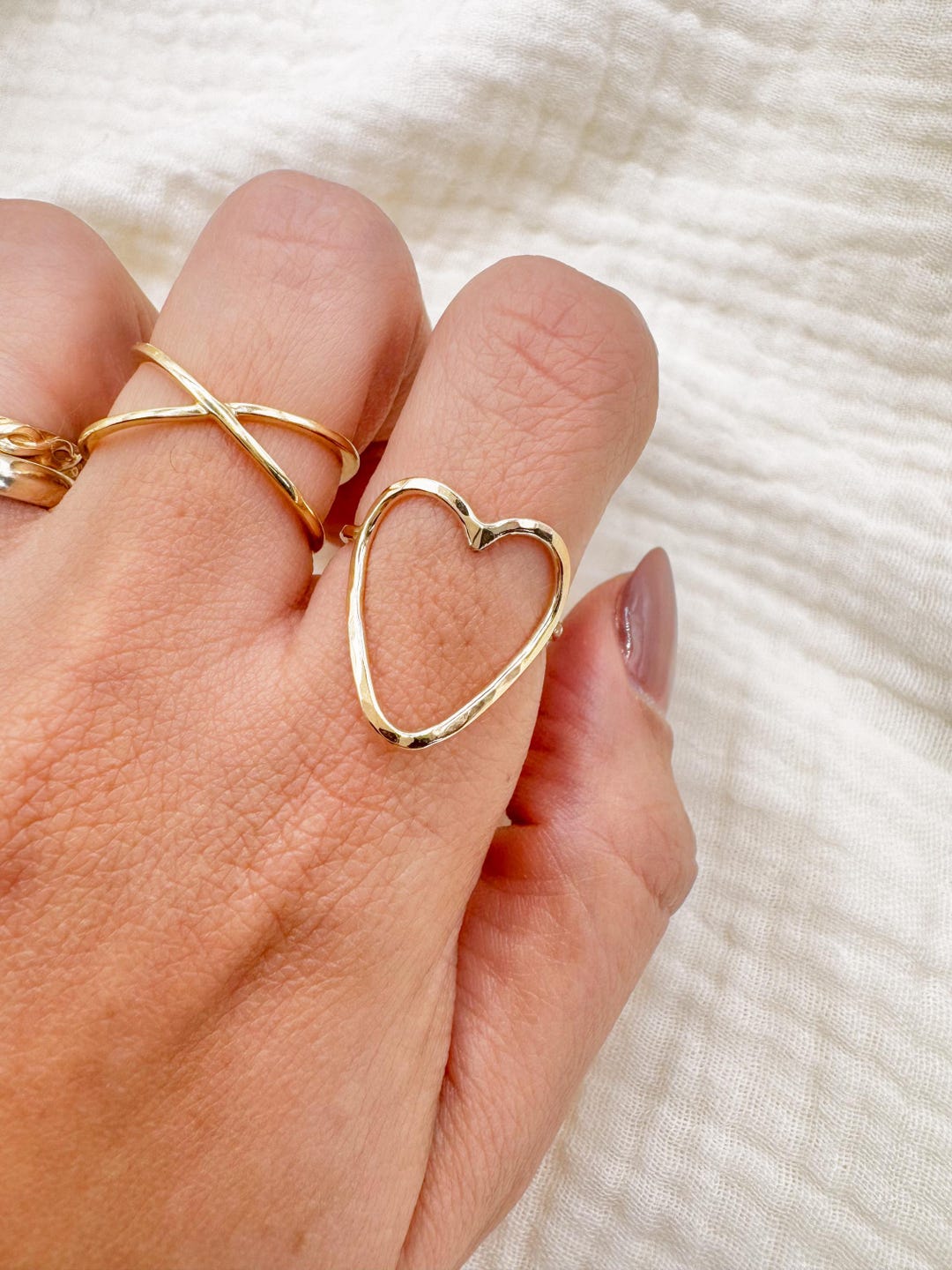Open Heart Gold Filled Ring Heart Ring Hammered Ring Gift for ...