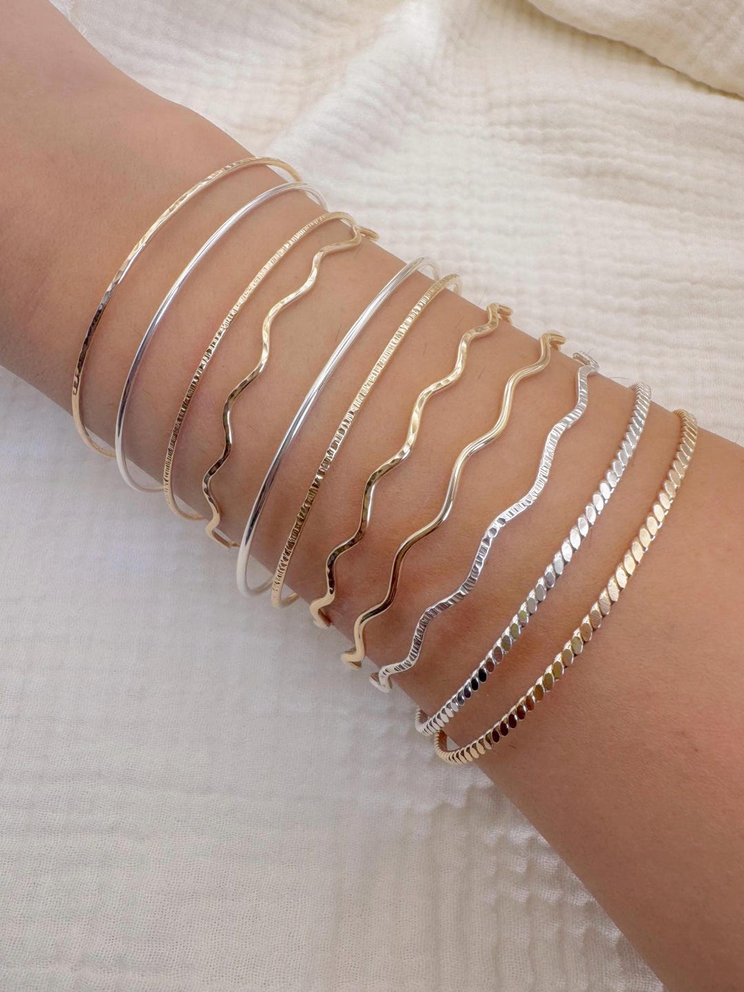 Gold Filled Permanent Bangle: Sterling Silver, Hammered or Smooth - Etsy