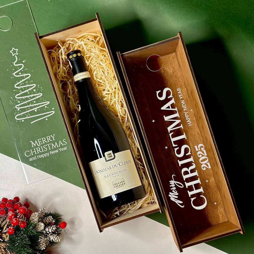 Personalized Christmas Wine Box | Engraved Wooden Wine Box | Holiday ...