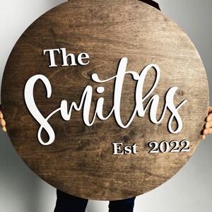 Personalized Wooden Round Last Name Sign, Wedding Guest Book, Name ...